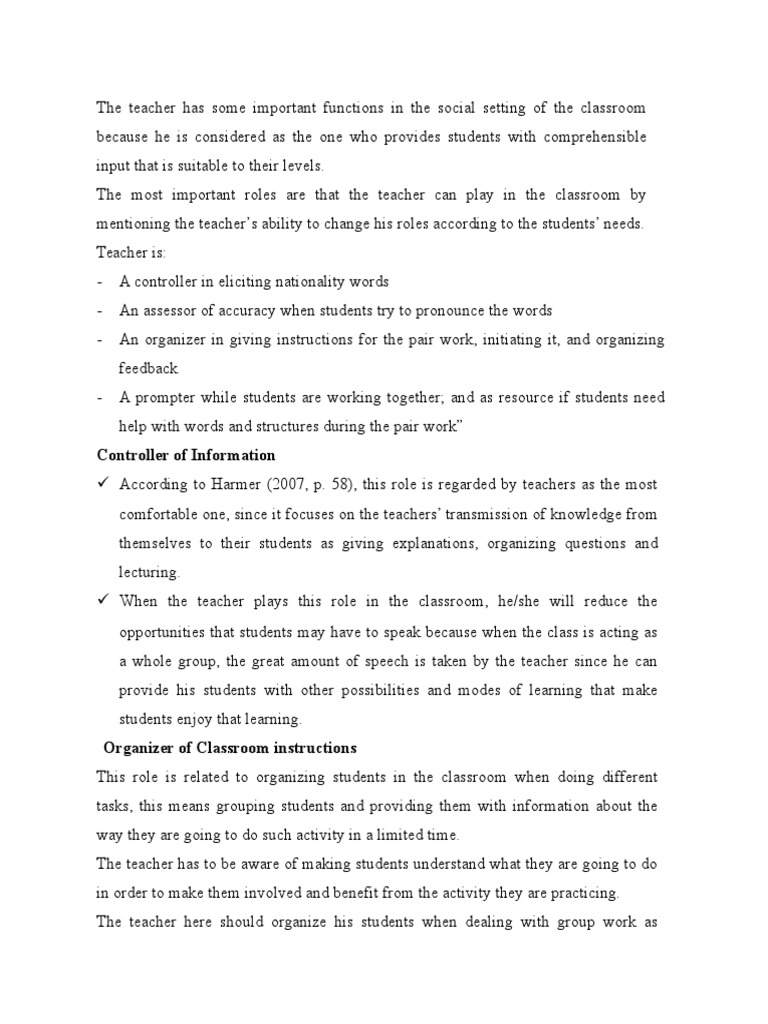 Role of Teacher | PDF