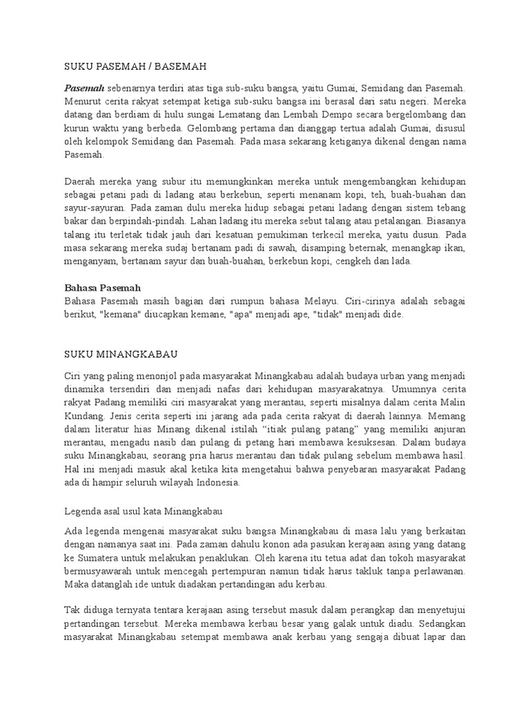 Suku Pasemah Dan Minangkabau | PDF