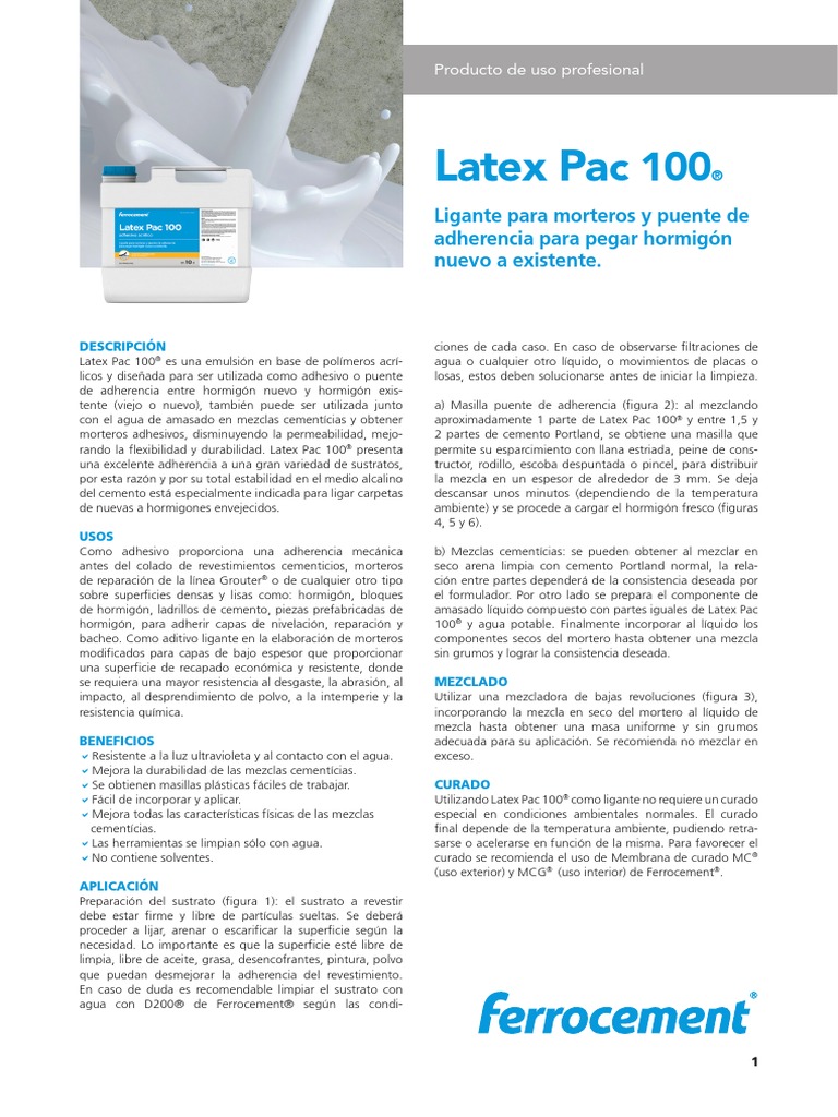 Ferrocement Latex Pac 100 | PDF | Hormigón | Cemento