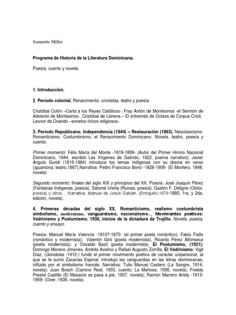 Historia de la Literatura Dominicana | PDF | República Dominicana ...