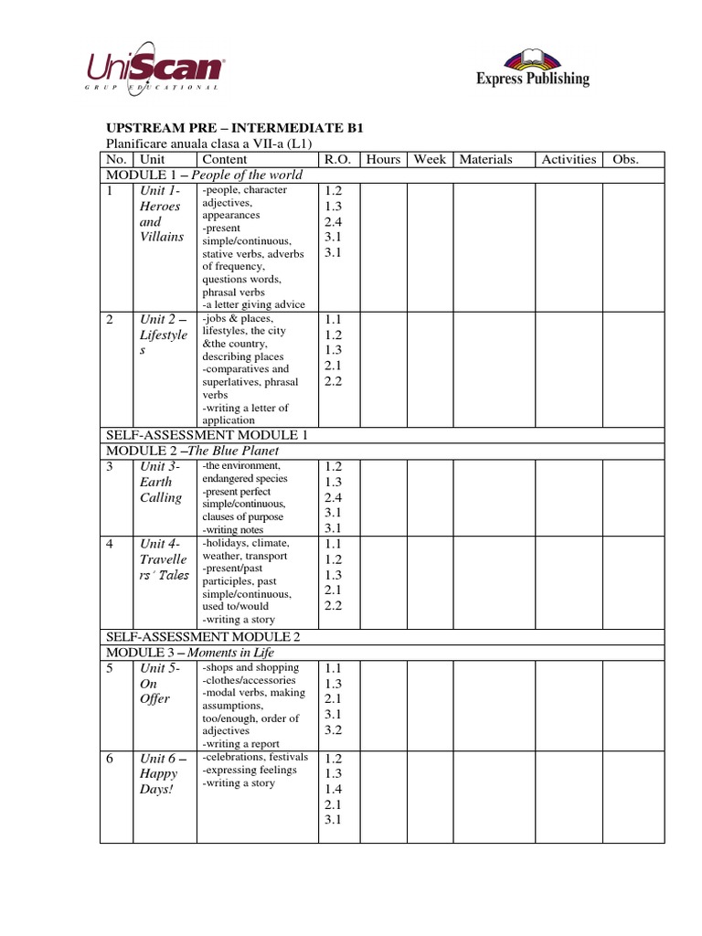 Upstream Pre Intermediate B1 Clasa Vii L1 - 09071220 PDF | PDF