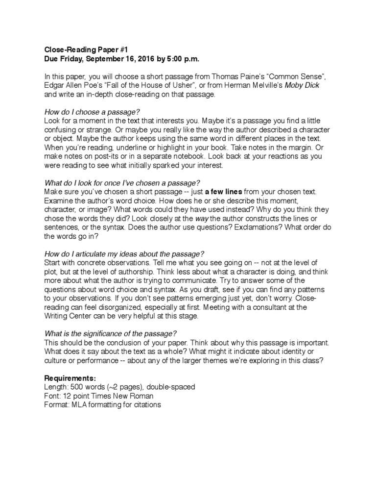 Close-Reading Paper #1 | PDF