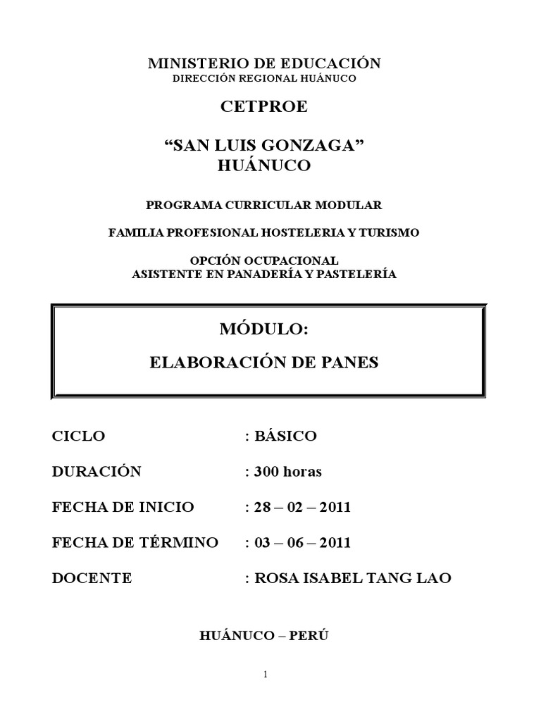 Modulo de Elaboracion de Productos de Panaderia | PDF | Panes | Maestros
