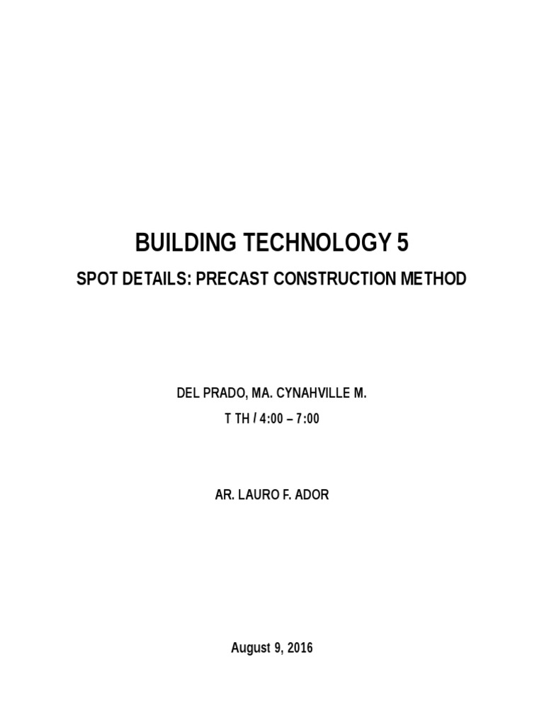 Building Technology 5: Spot Details: Precast Construction Method | PDF