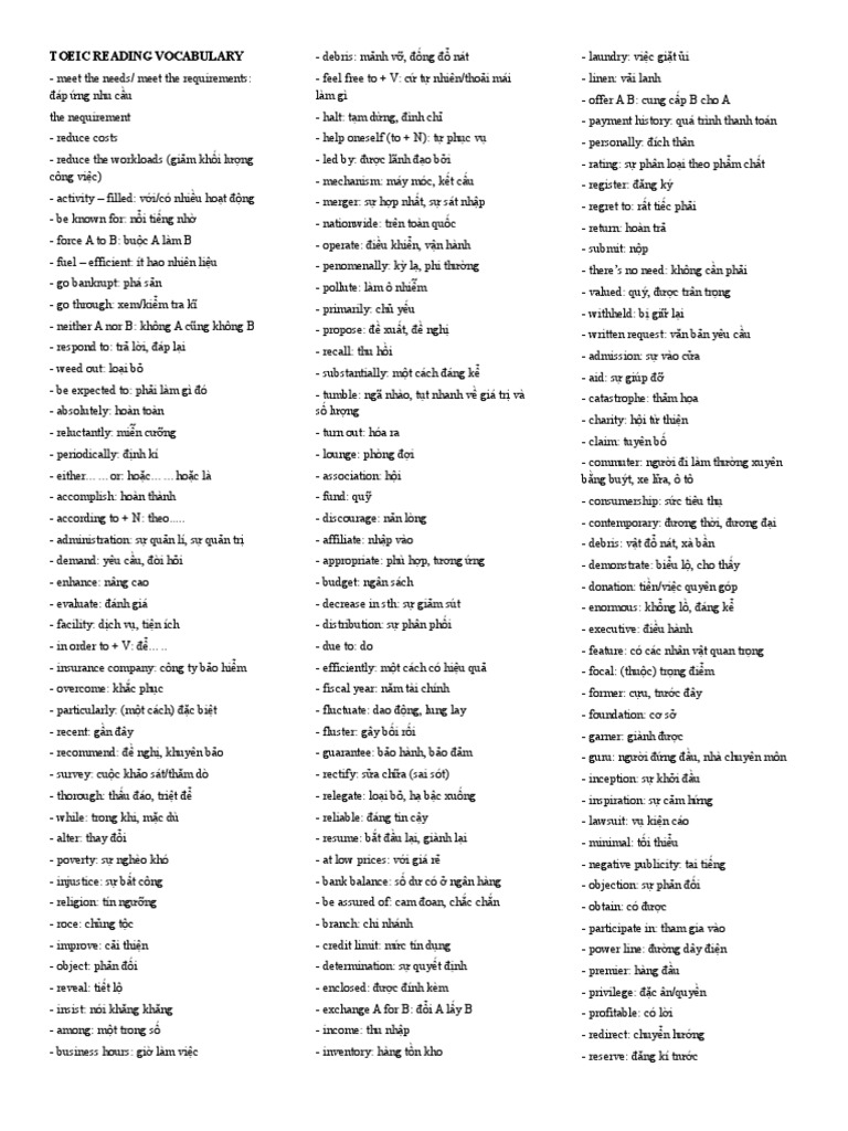 Toeic Reading Vocabulary | PDF