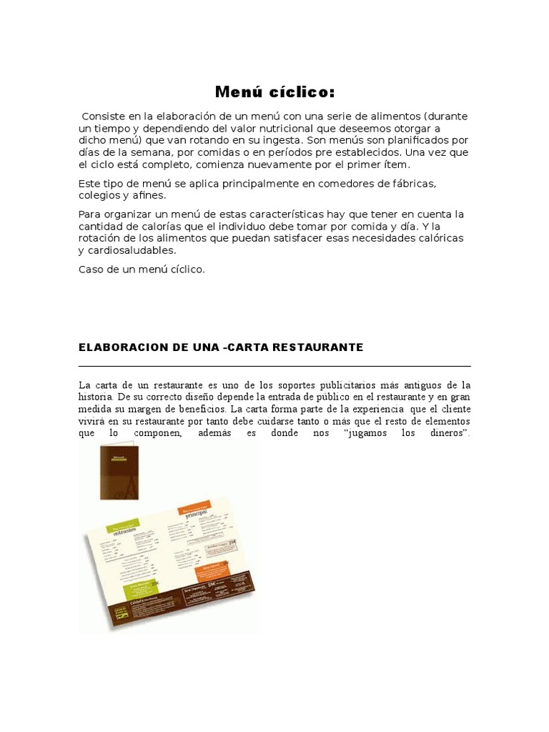 Menú Cíclico: Definición y Ejemplos | PDF | Hamburguesas | Comida y bebida