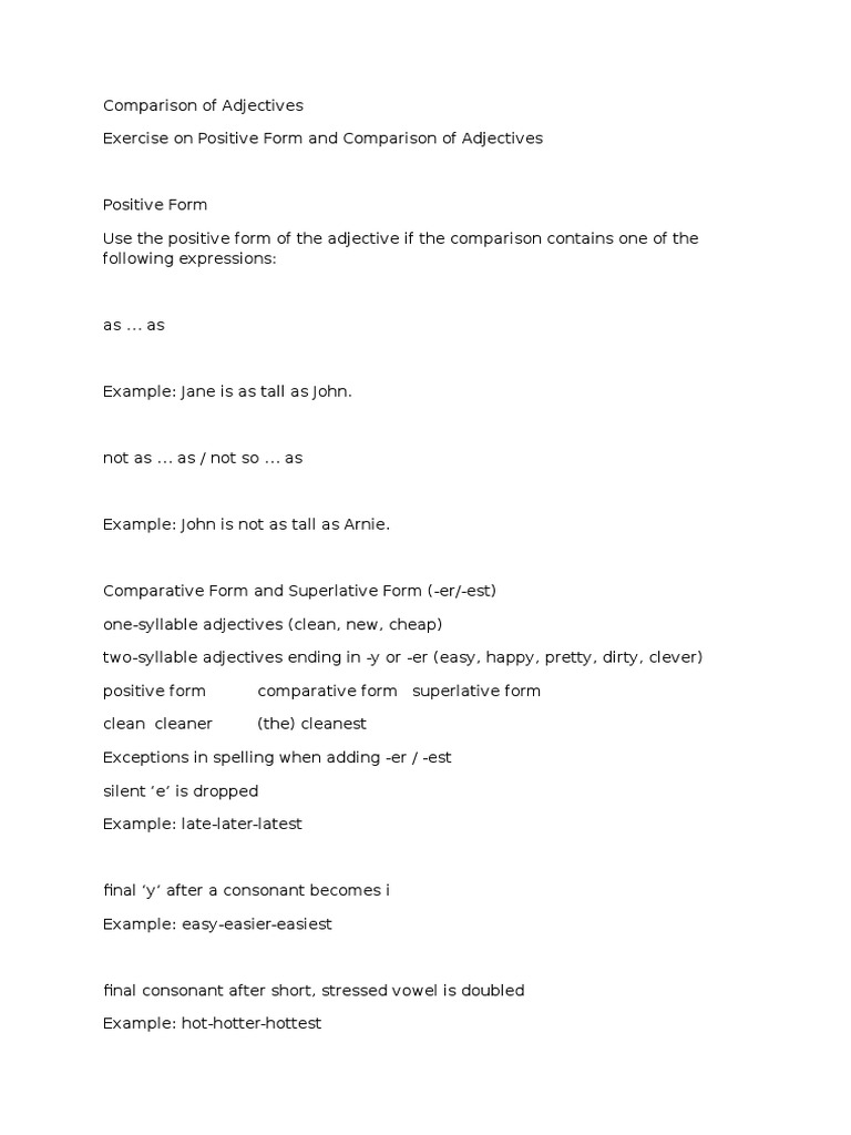 Comparing Positive, Comparative, and Superlative Forms of Adjectives ...