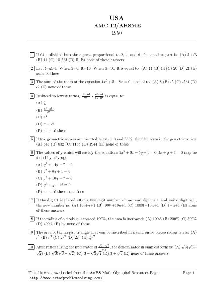 AHSME | PDF | Triangle | Area