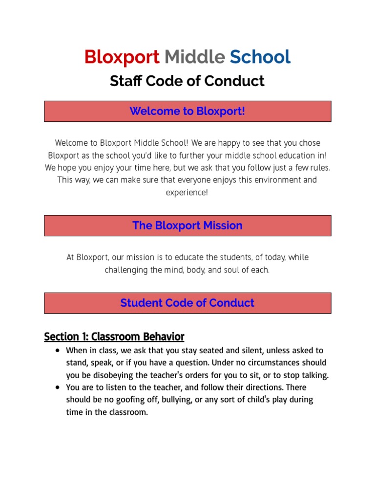 Bloxport Middle School Conduct Guidelines | PDF | Teachers | Violence