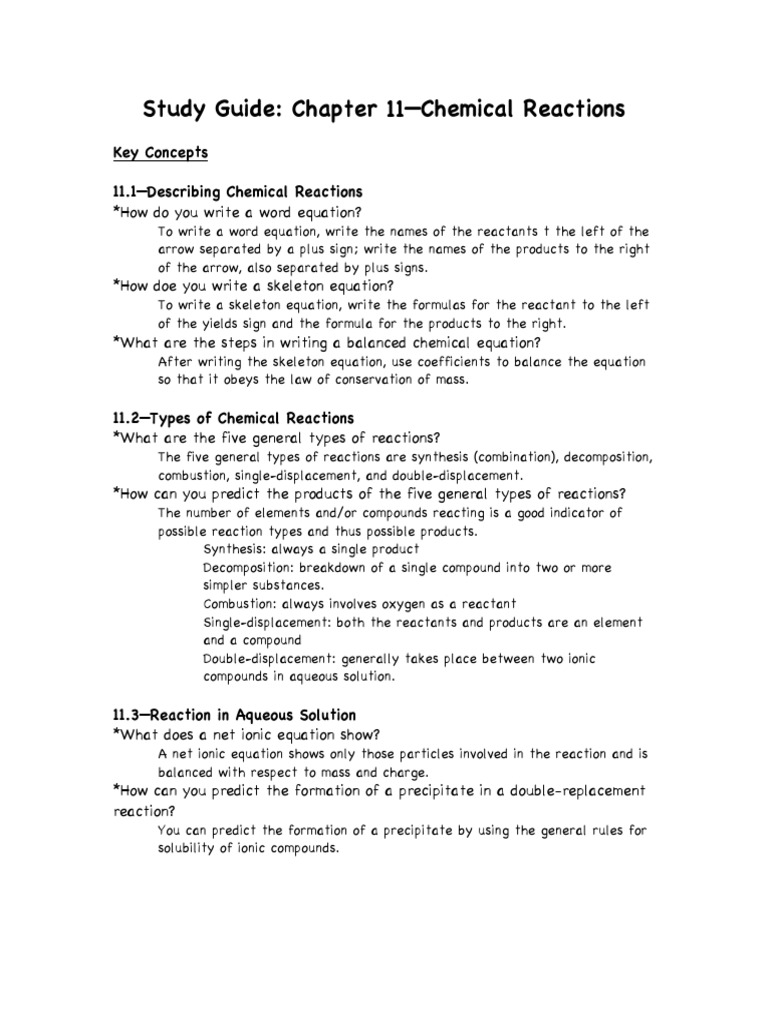 Chem - Chapter 11 Study Guide | PDF | Chemical Reactions | Chemical Substances