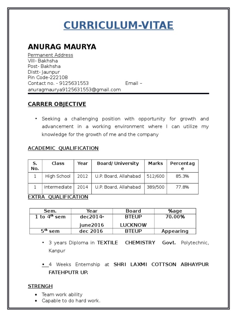 Curriculum-Vitae: Anurag Maurya | PDF