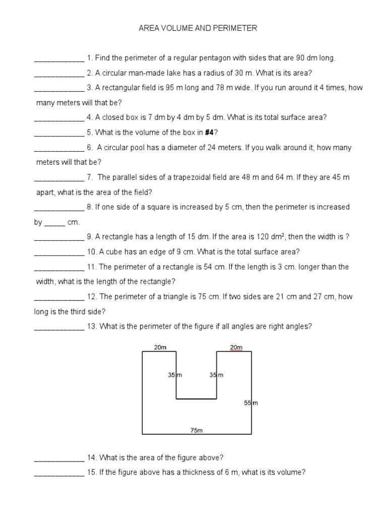 Area, Volume, and Perimeter Problems | PDF | Area | Rectangle