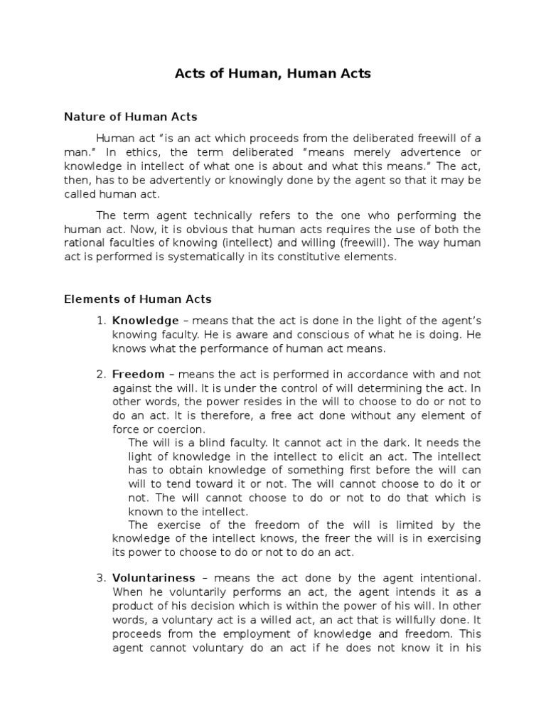 Acts of Human. Human Acts. | PDF | Free Will | Good And Evil