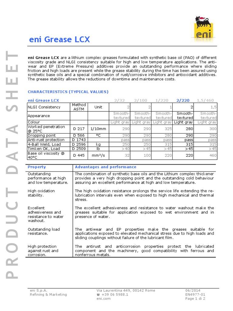 Eni Grease LCX 2-220 PDF | PDF | Bearing (Mechanical) | Manmade Materials