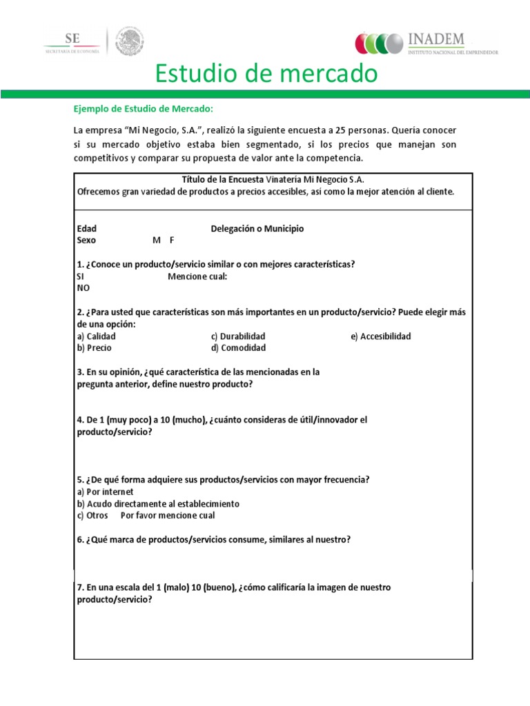 Estudio de Mercado Ejemplo y Ejercicios V2 | Producto (Negocio) | Calidad (comercial)
