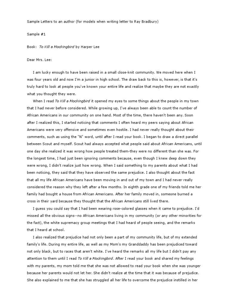Sample Letters To Authors | PDF | To Kill A Mockingbird | Harper Lee