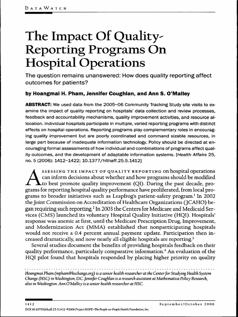 The Impact of Quality-Reporting Programs On Hospital Operations | PDF ...
