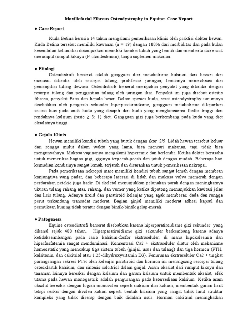 Maxillofacial Fibrous Osteodystrophy in Equine | PDF