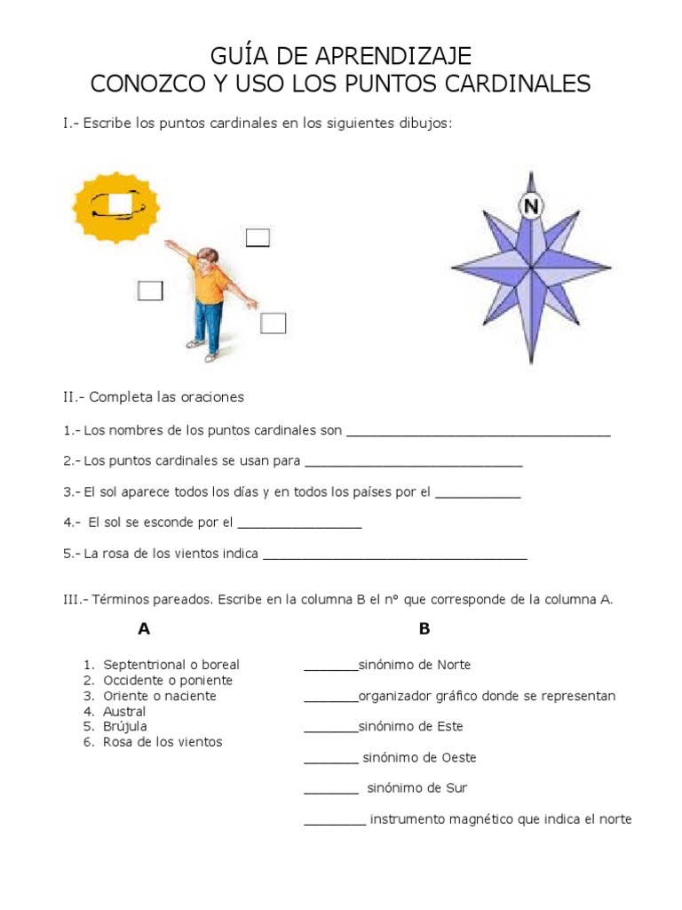 Guía de Aprendizaje Puntos Cardinales | PDF