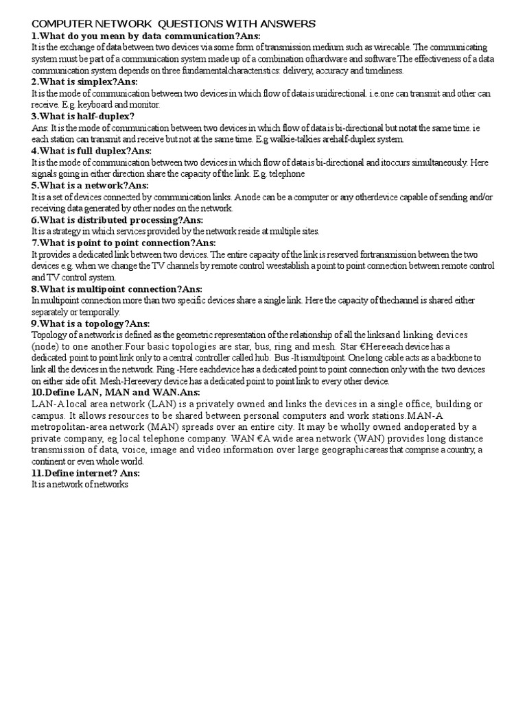 Computer Network Questions With Answers | PDF | Network Topology ...