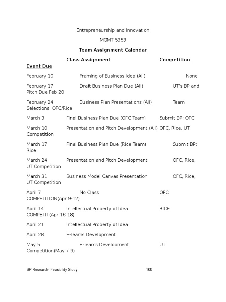 Team Assignment Calendar Class Assignment Competition Event Due | PDF