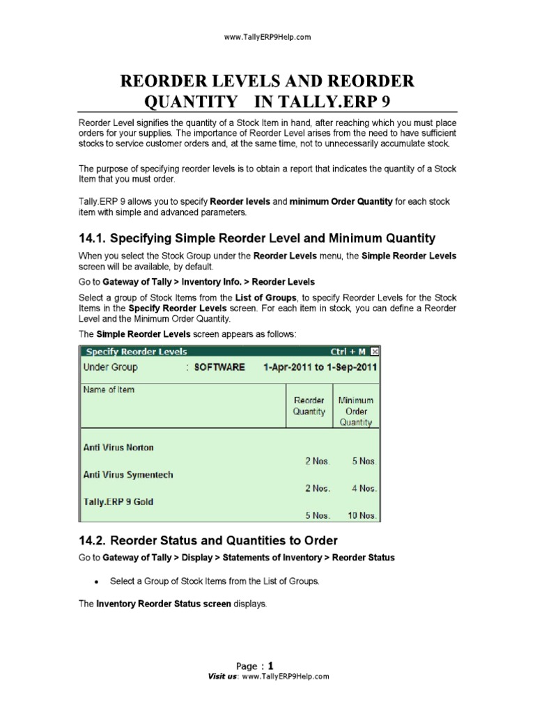 Re-Order Levels and Re-Order Quantity | PDF