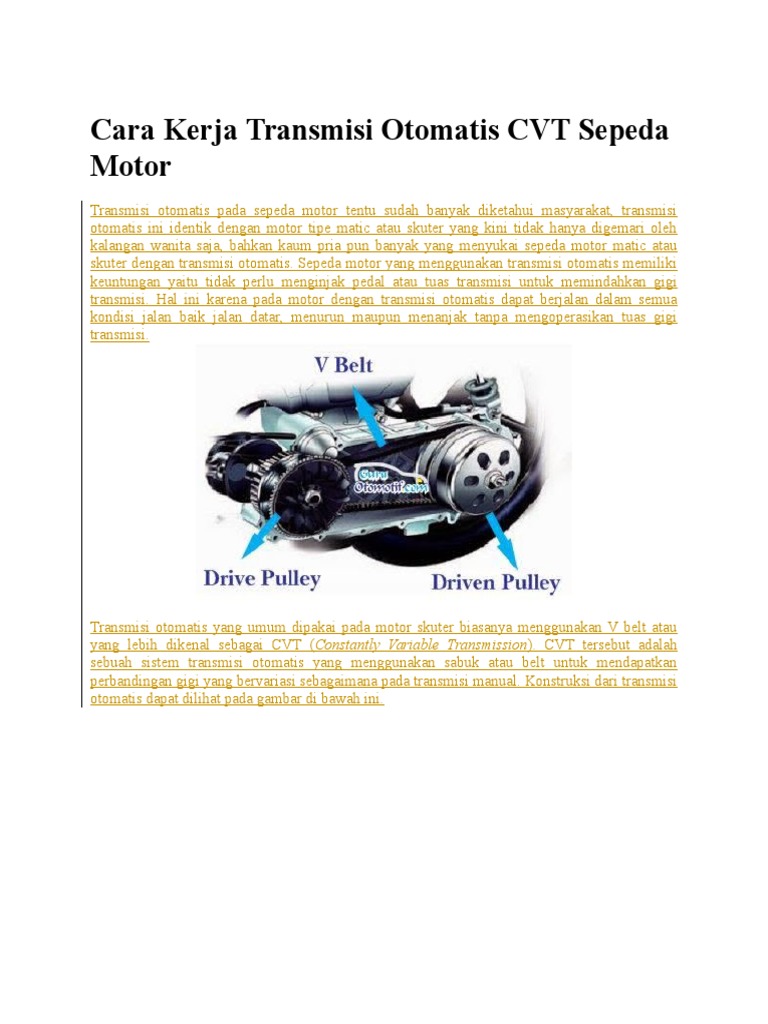 Cara Kerja Transmisi Otomatis CVT Sepeda Motor | PDF