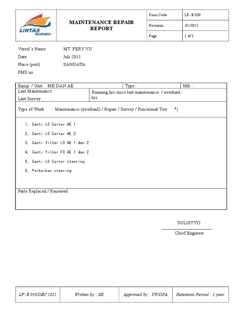 Maintenance-Repair Report | PDF