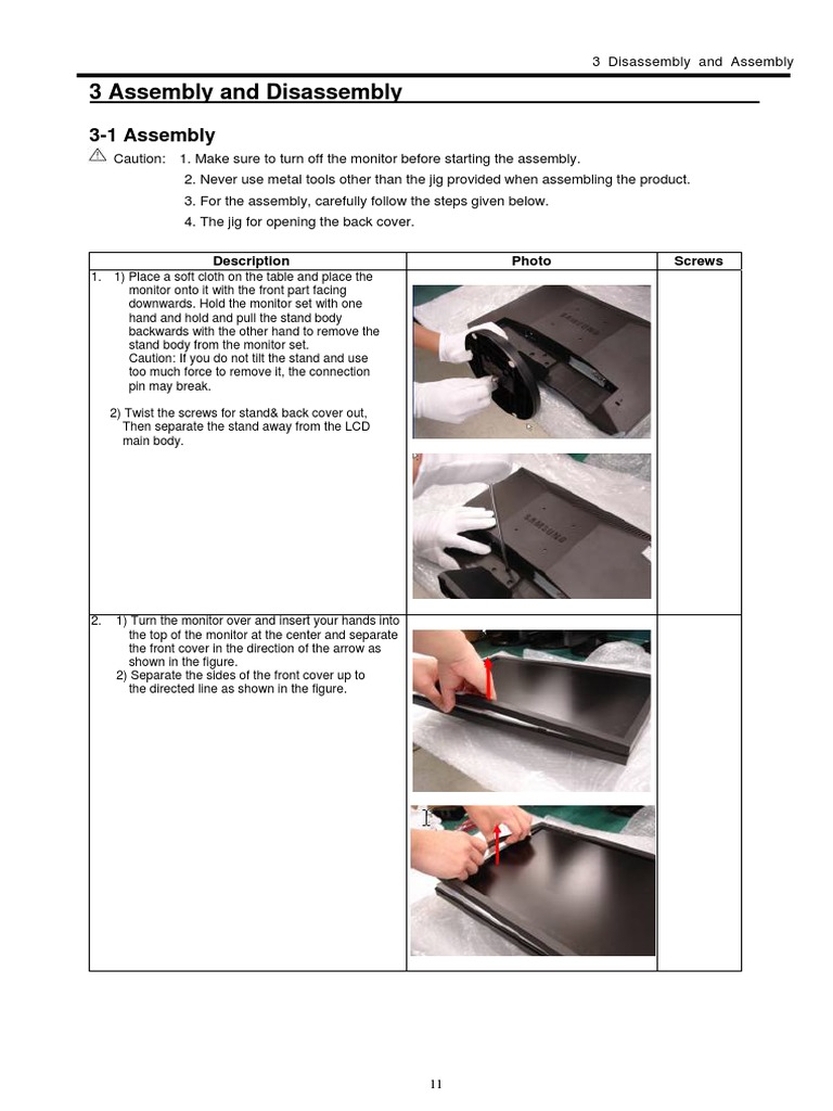Step-by-Step Guide to the Disassembly and Assembly of a Monitor | PDF