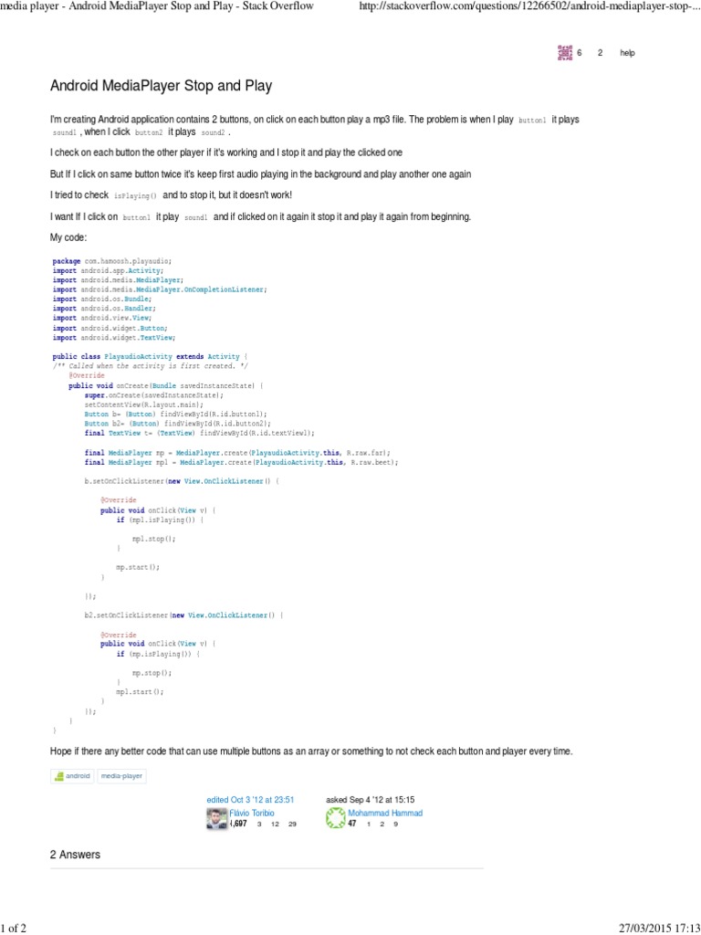 Media Player - Android MediaPlayer Stop and Play | PDF | Android (Operating System) | Computing ...