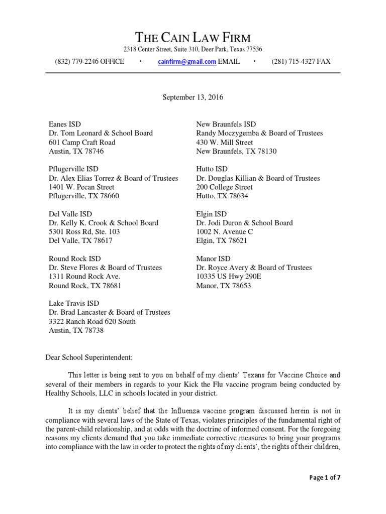 Briscoe Cain Letter To School Districts On Behalf of Texans For Vaccine ...