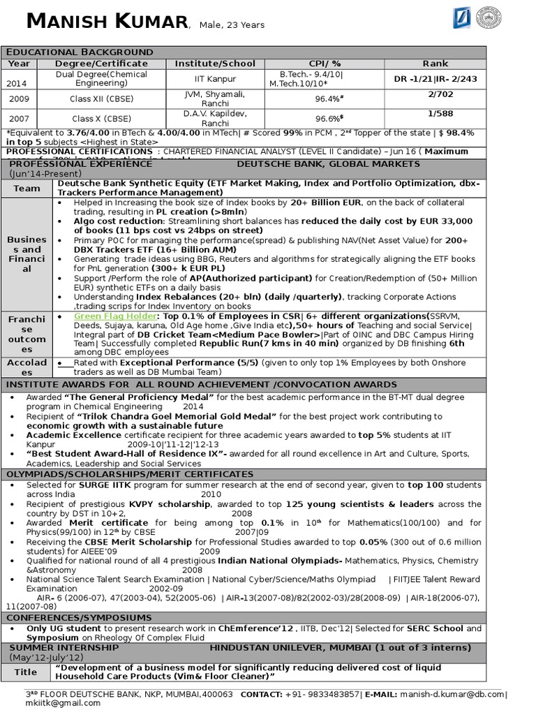 An Impressive Resume Detailing the Educational Qualifications ...