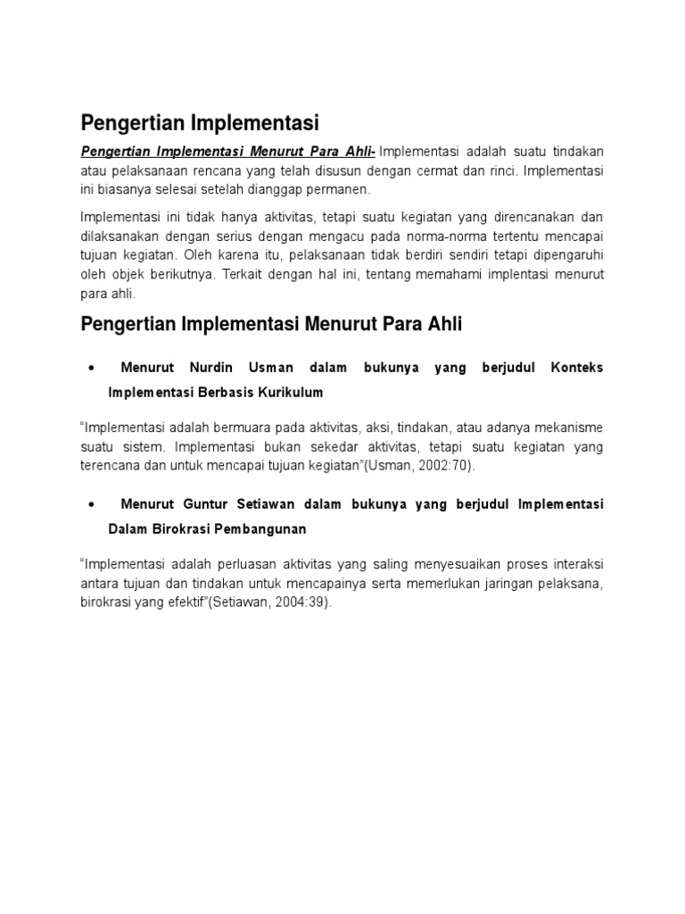 Definisi dan Pengertian Implementasi | PDF | Karier & Perkembangan