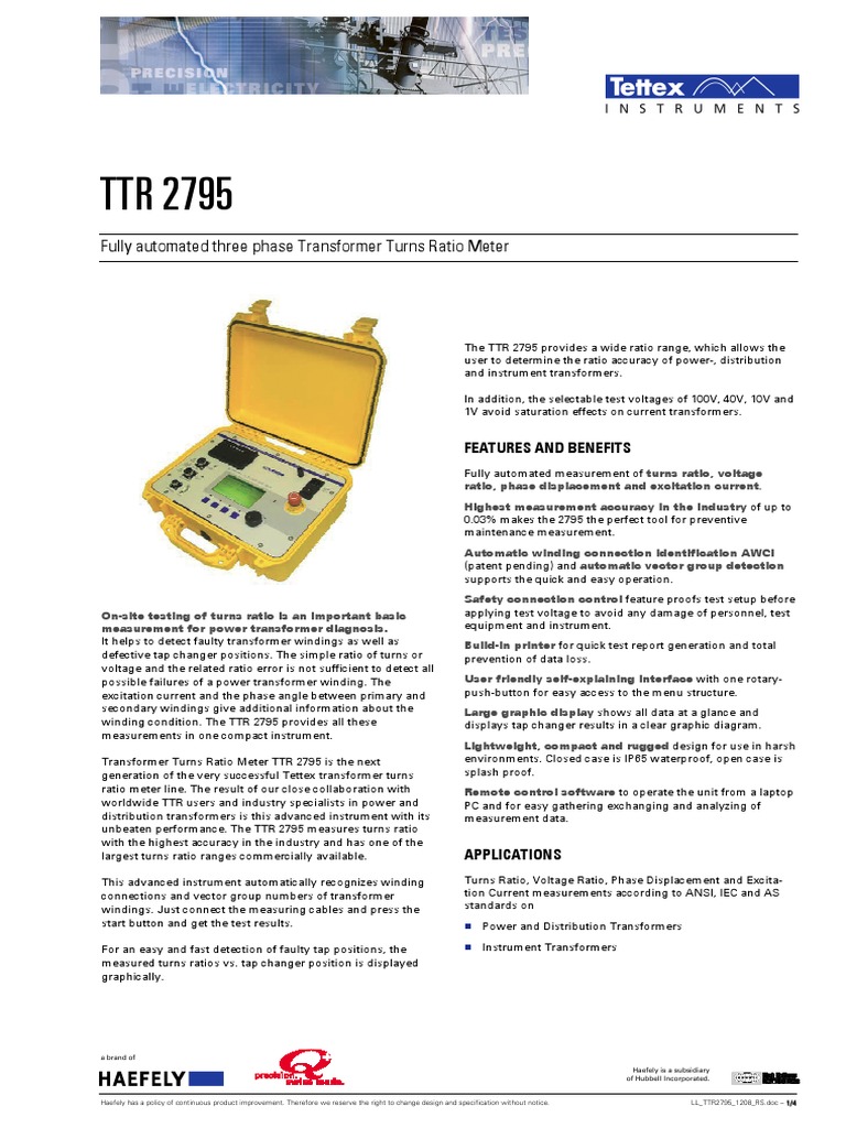 Tettex TRR 2795 | PDF | Transformer | Electrical Engineering