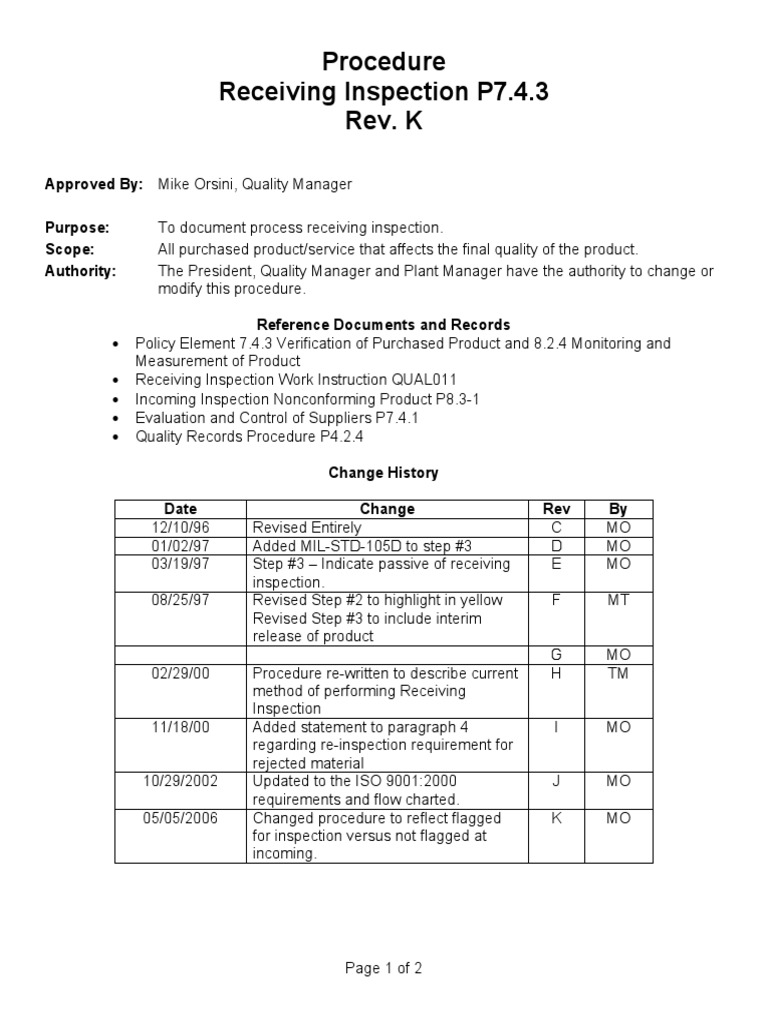 Receiving Inspection Procedure | PDF | Production And Manufacturing ...