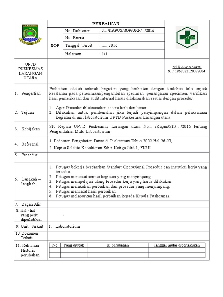 Perbaikan SOP Laboratorium Puskesmas | PDF
