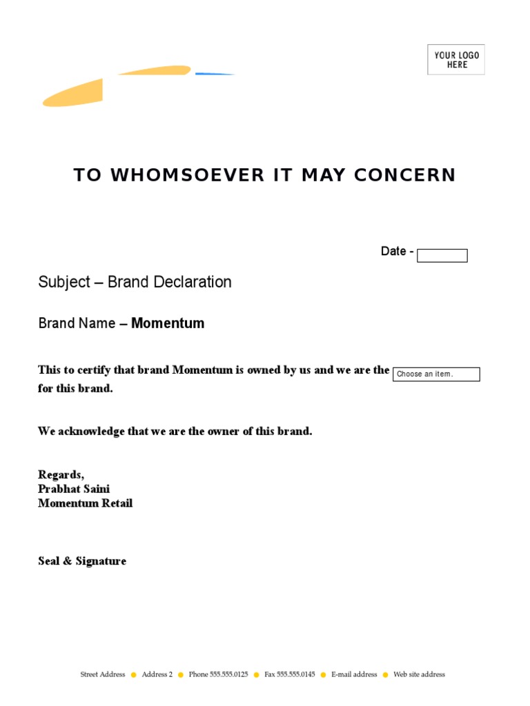 Brand Declaration Letter Template | PDF | Internet | World Wide Web