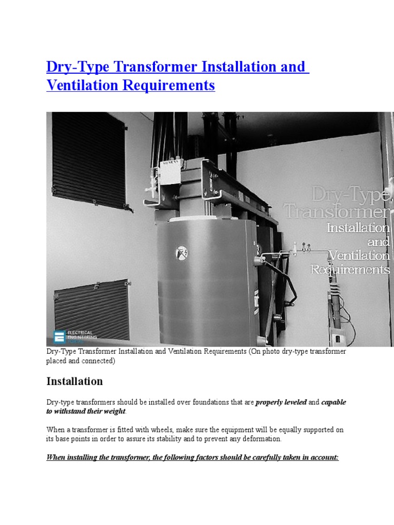 Dry Type Transformer Installation And Ventilation Requirements Pdf