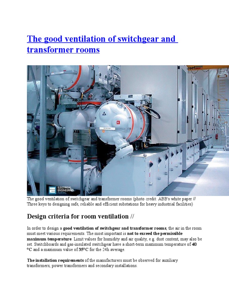 The Good Ventilation of Switchgear and Transformer Rooms | PDF ...