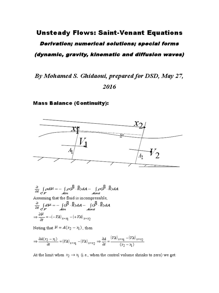 Derivation of the Saint-Venant Equations for Unsteady Flow and their Conservative and Non ...