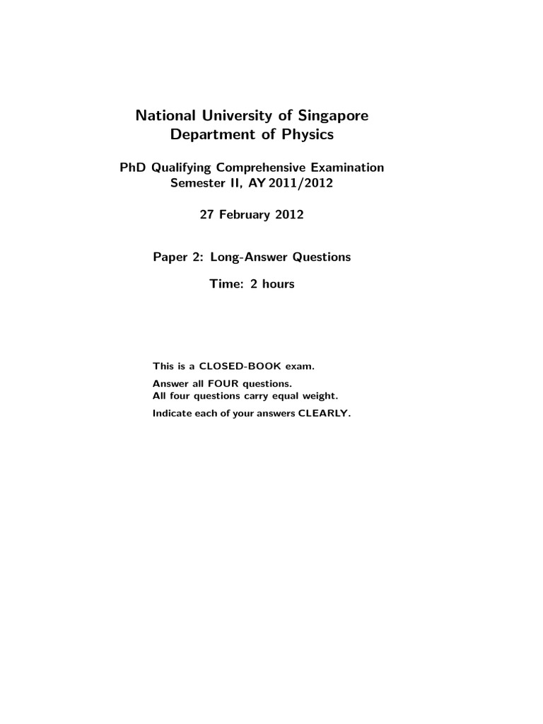 PHD Qualifying exam NUS Physics | Condensed Matter Physics | Force ...