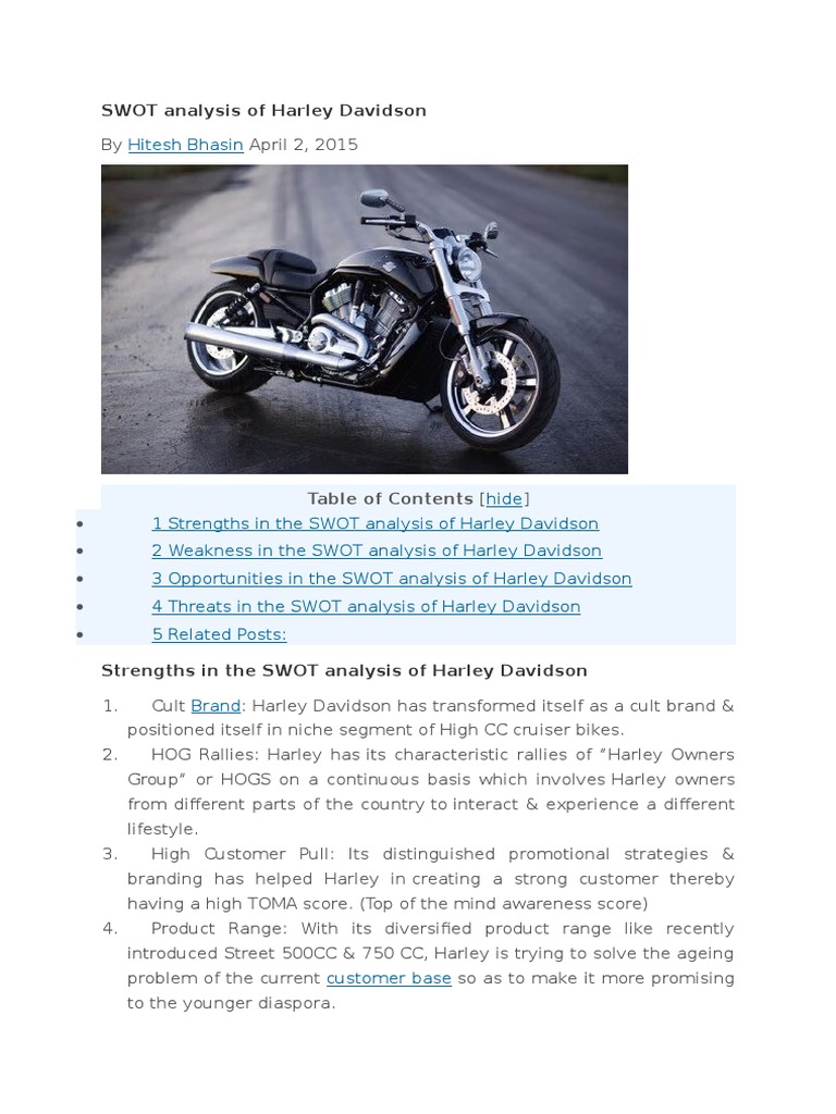 SWOT Analysis of Harley Davidson | PDF | Harley Davidson | Brand