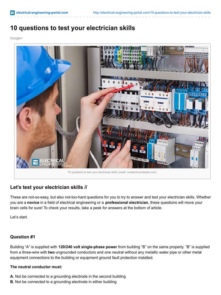 10 Questions To Test Your Electrician Skills | PDF | Equipment ...