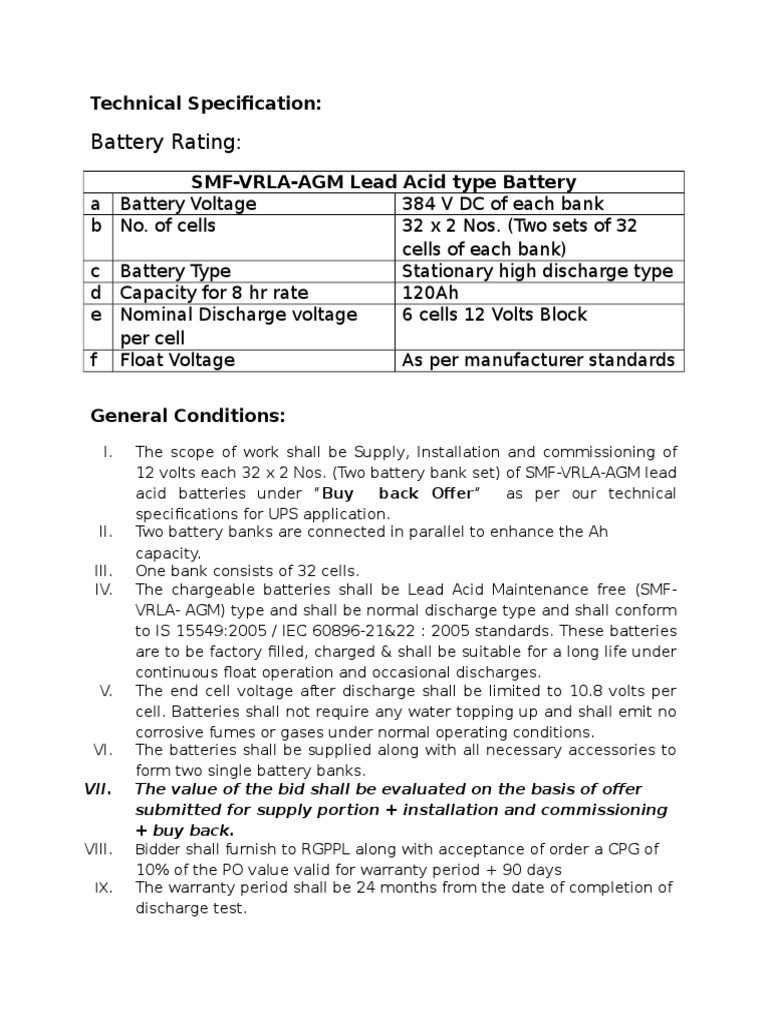 Battery Bank Installation Specs | PDF | Battery (Electricity) | Valve
