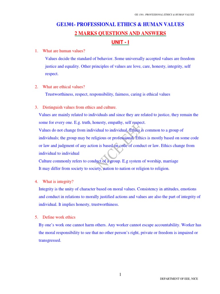 PROFESSIONAL ETHICS-Objectives PDF | PDF | Integrity | Morality