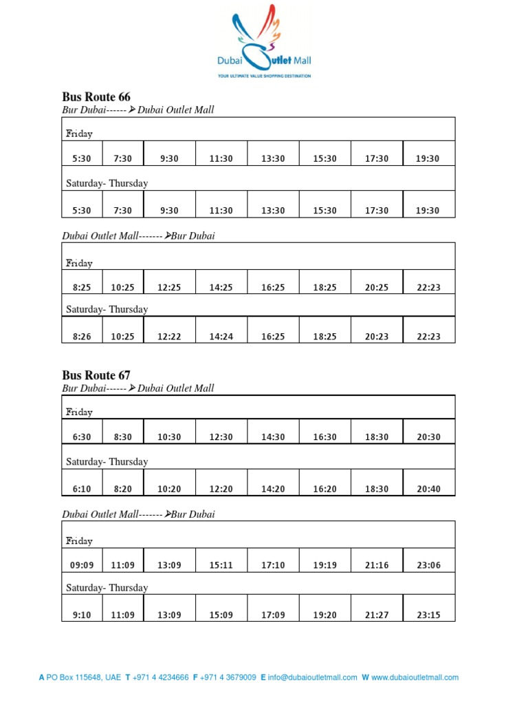 Dubai Outlet Mall Bus Schedule | PDF