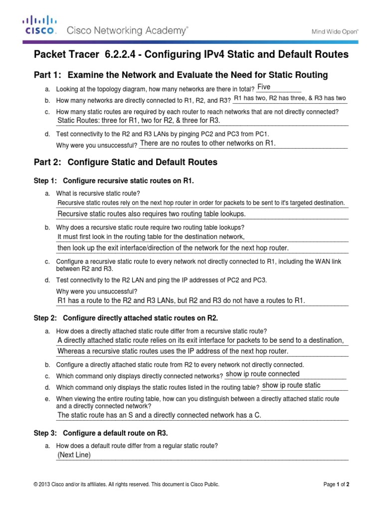 Completed - DOC 6.2.2.4 Configuring IPv4 Static and Default Routes FORM ...
