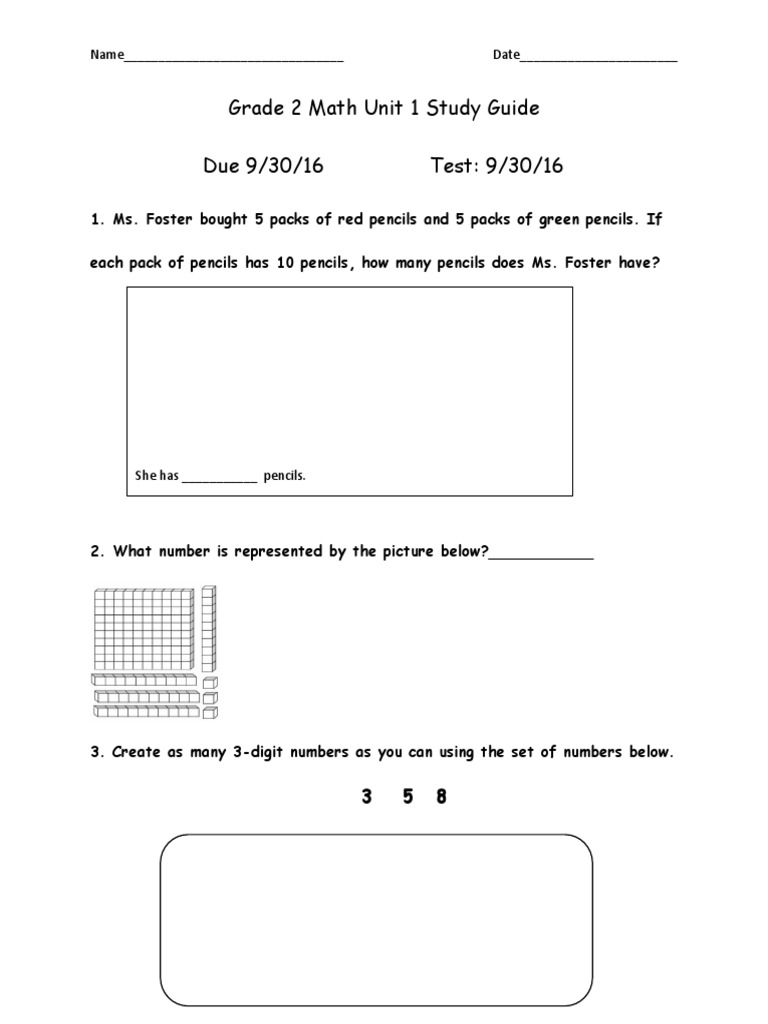Math Test Unit 1 Study Guide | PDF