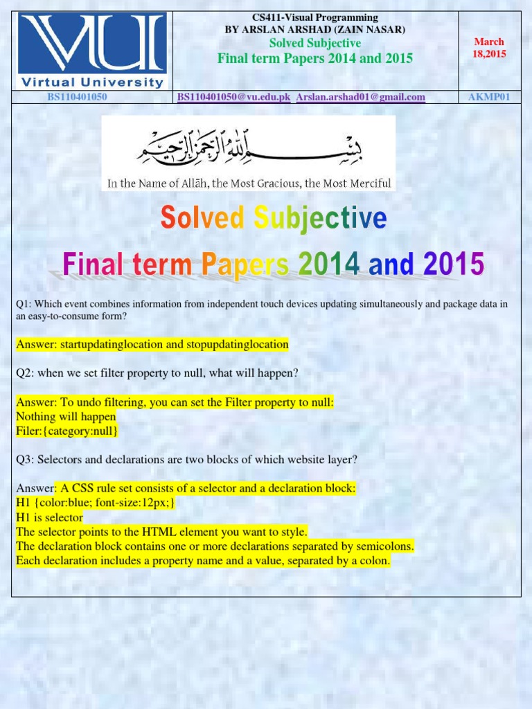CS411 FinalTerm Subjective Solved by Arslan Arshad (Zain Nasar) | PDF ... CS411 FinalTerm Subjective Solved by Arslan Arshad (Zain Nasar) | PDF ...