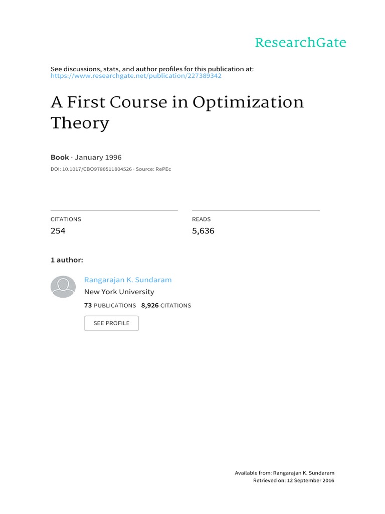 A First Course in Optimization Theory | PDF
